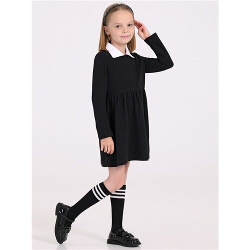 Школьное платье Апрель, размер 62-122, черный, белый