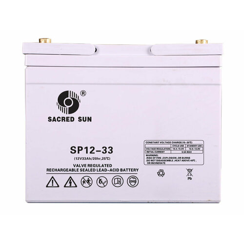 Аккумулятор свинцово-кислотный 12V 33Ah Sacred Sun SP12-33 батарея для ИБП и UPS, пожарной/охранной сигнализации, видеонаблюдения, освещения, детского электромобиля, эхолота, аварийного электропитания