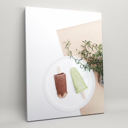 Картина на холсте (интерьерный постер) "Натуральный фруктовый лед" для кухни, кафе и ресторанов, с деревянным подрамником, размер 45x60 см