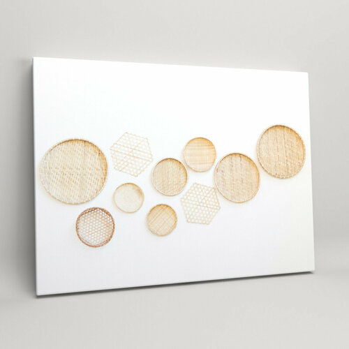 Картина на холсте (интерьерный постер) "Панно ротанговые тарелки", с деревянным подрамником, размер 60x45 см