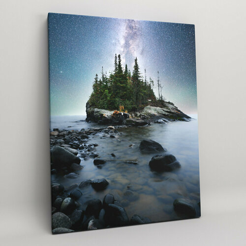 Картина на холсте (интерьерный постер) "Каменистый остров" пейзаж, с деревянным подрамником, размер 45x60 см