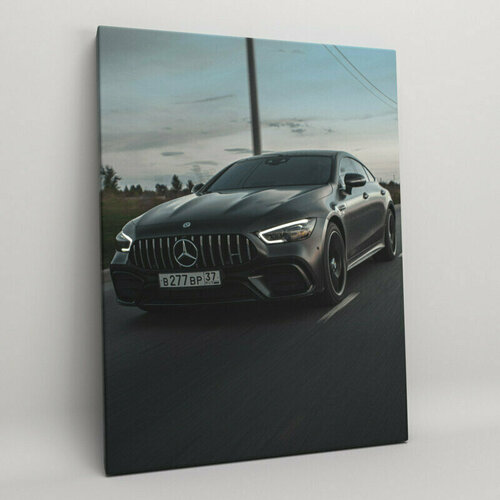 Картина на холсте (интерьерный постер) "Автомобиль Mercedes-AMG GT", с деревянным подрамником, размер 22x30 см