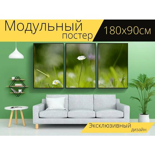 Модульный постер "Луг, природа, зеленый" 180 x 90 см. для интерьера