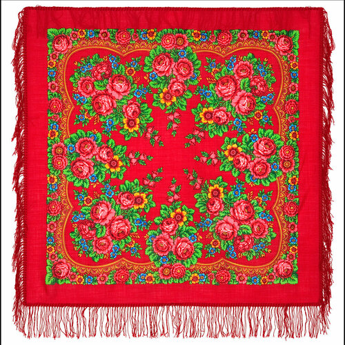 Платок Павловопосадская платочная мануфактура,89х89 см, красный, синий