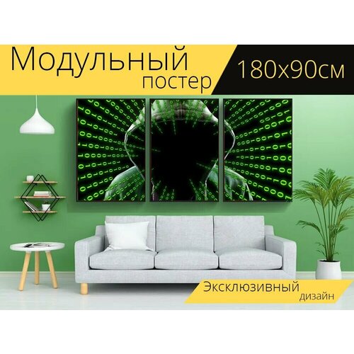 Модульный постер "Хакер, атака, маска" 180 x 90 см. для интерьера