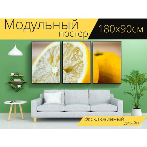 Модульный постер "Лимон, фрукты, лимонный" 180 x 90 см. для интерьера