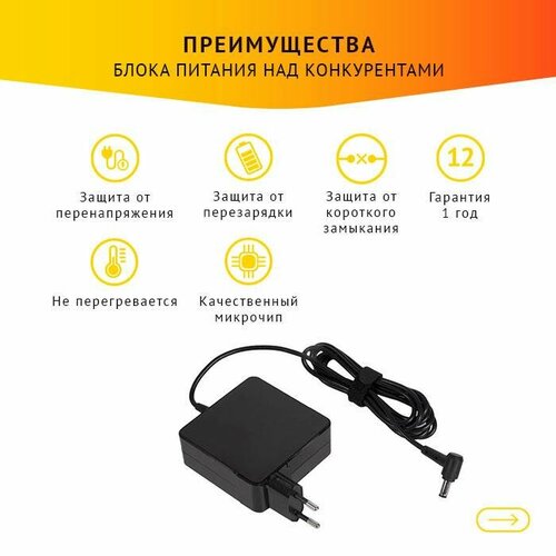 Блок питания БП для ноутбука Asus 19V, 3.42A, 65W, 4.5х3.0