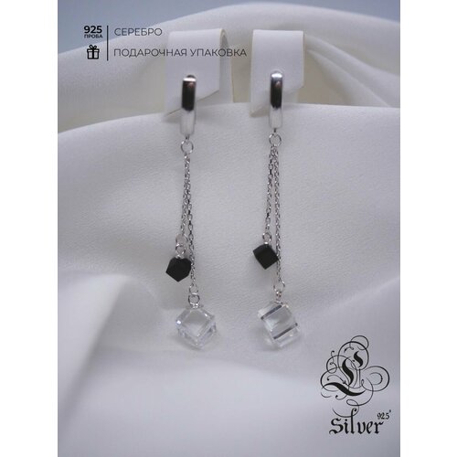 Серьги L-Silver, серебро, 925 проба, родирование, кристаллы Swarovski, серебряный, черный