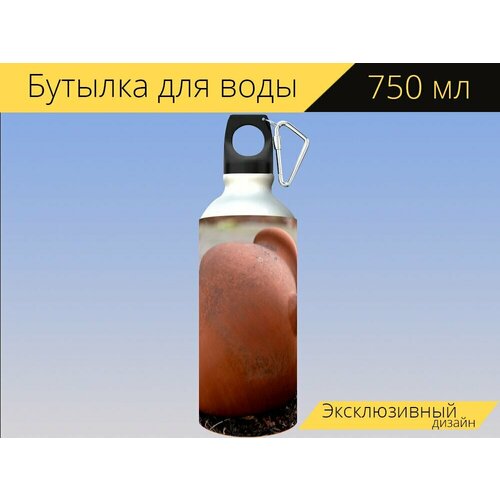 Бутылка фляга для воды "Амфора, объем, керамика" 750 мл. с карабином и принтом