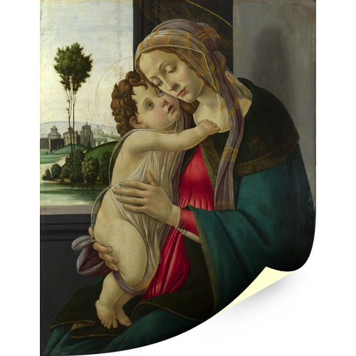 Картина для интерьера "Мадонна с младенцем", художник Боттичелли, Сандро, печать на холсте (30х39 см / без подрамника)