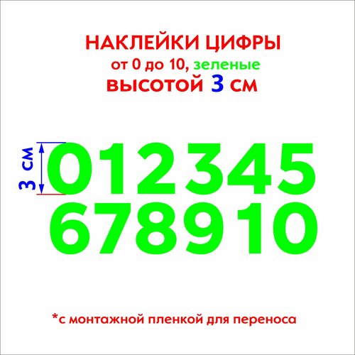 Наклейки цифры (стикеры), наклейка на авто набор цифр, зеленые, 3 см