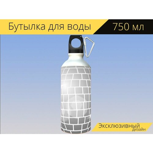 Бутылка фляга для воды "Диско шар, зеркальный шар, мерцающий мяч" 750 мл. с карабином и принтом