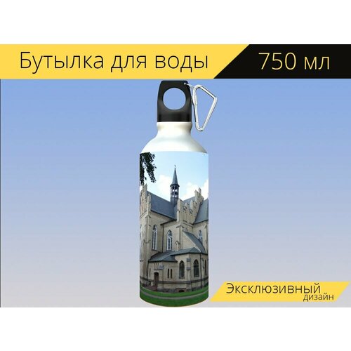 Бутылка фляга для воды "Косов lacki, церковь, архитектура" 750 мл. с карабином и принтом