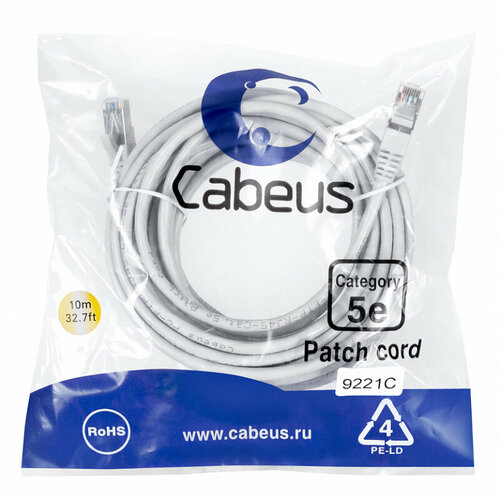 Патч-корд Cabeus U/UTP PC-FTP-RJ45-Cat.5e-20m-LSZH категория 5е, 2xRJ45/8p8c, экранированный, серый, LSZH, 20м (PC-FTP-RJ45-Cat.5e-20m-LSZH)