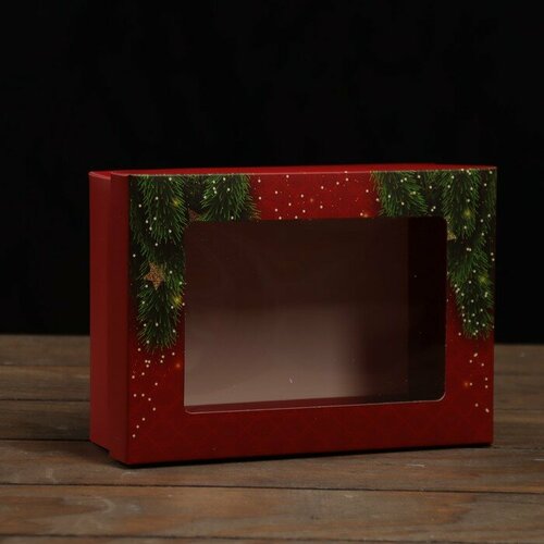 Коробка складная, крышка-дно, с окном "С Новым Годом" 21 х 15 х 7 см