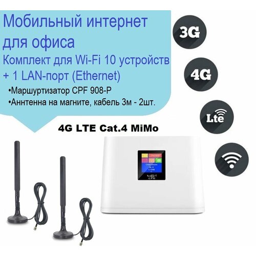 Роутер wifi + lan с двумя комнатными антеннами MiMo, усилением до 8dbi, кабель 3м