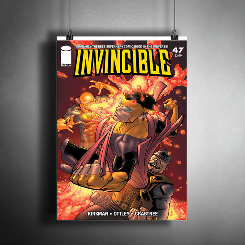 Постер плакат для интерьера "Мультсериал: Неуязвимый (Непобедимый). Invincible. Супергеройские комиксы" / A3 (297 x 420 мм)