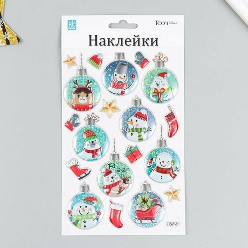 Декоративная наклейка Room Decor "Новогодние игрушки 1" 14х25 см (комплект из 11 шт)