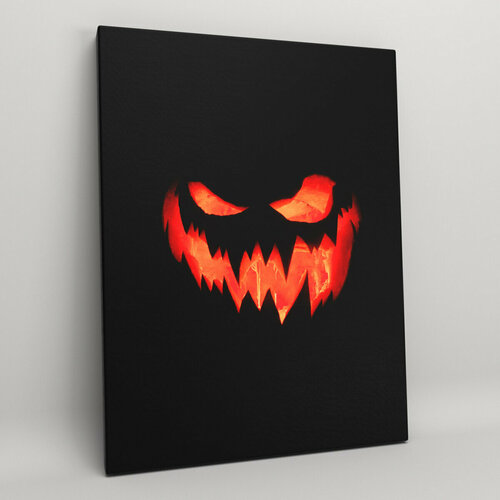 Картина на холсте (интерьерный постер) "Тыква на Хеллоуин", с деревянным подрамником, размер 30х40 см