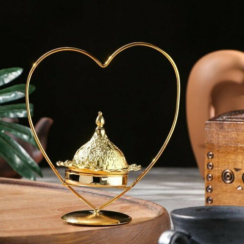 Курильница для благовоний порошковых и конусов "Сердце", золотистый, 14,5х13,5 см (комплект из 3 шт)