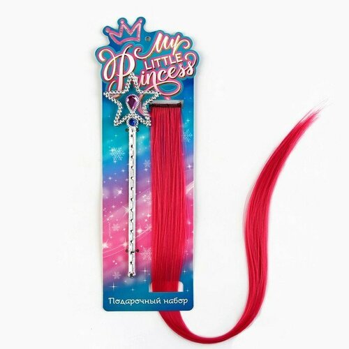 Цветная прядь для волос с волшебной палочкой Little princess, набор 2 предмета (комплект из 18 шт)