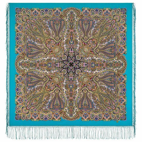 Платок Павловопосадская платочная мануфактура,135х135 см, голубой, фиолетовый