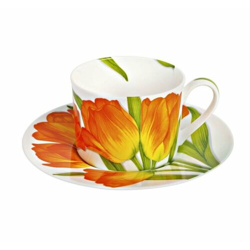 Чашка с блюдцем чайная Flower, 230 млю. цвет: оранжевый, FREEDOM Taitu