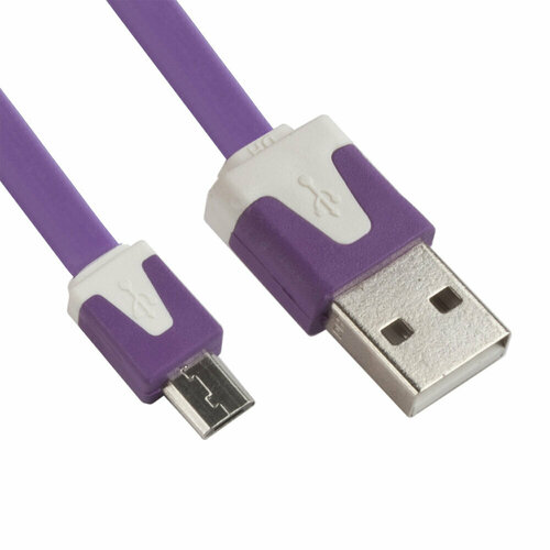 USB кабель LP Micro USB плоский узкий сиреневый, коробка