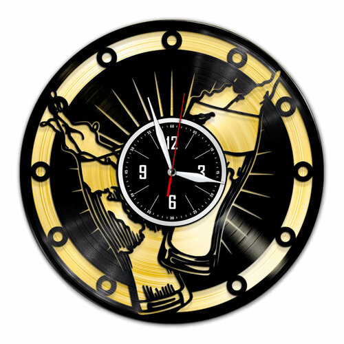 Бокалы пива - настенные часы из виниловой пластинки (с золотой подложкой)