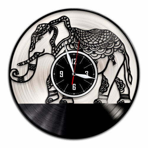 Слон - настенные часы из виниловой пластинки (с серебряной подложкой)