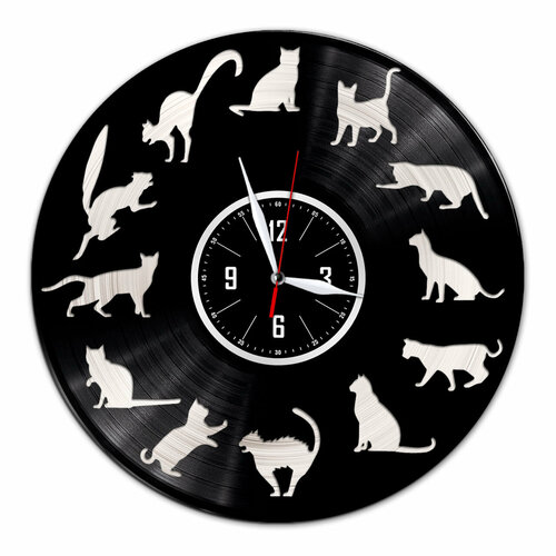 Кошки - настенные часы из виниловой пластинки (с серебряной подложкой)