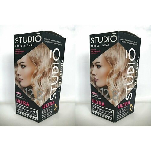 Краска для волос, Studio Professional Essem Hair, 12.8 ультрасветлый серебристо-розовый блонд для седых волос, 2 шт