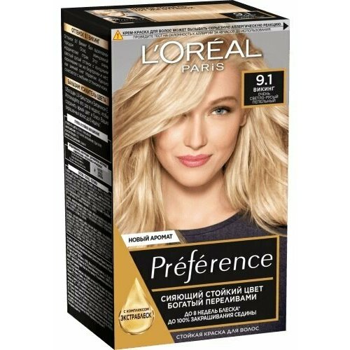 Краска для волос, L'Oreal Paris, Preference 9.1 Викинг, очень светло-русый пепельный, 270 мл