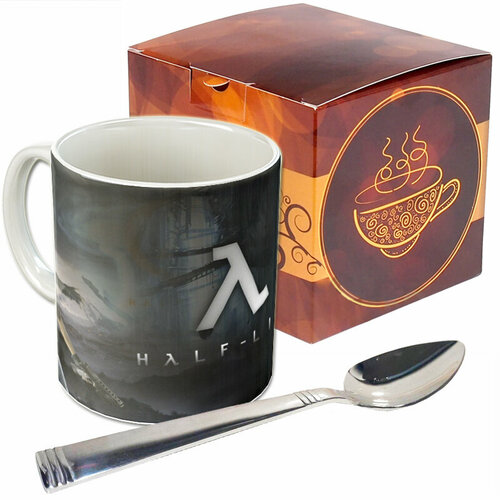 Кружка с ложкой в подарочной коробке "HALF-LIFE", классическая, для чая и кофе, керамика, 330 мл