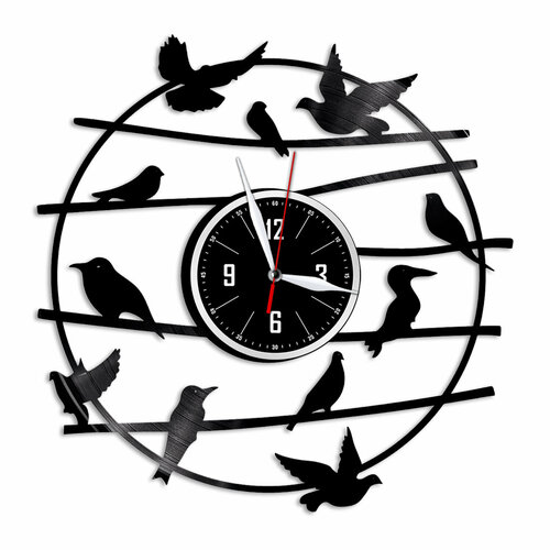 Птицы - настенные часы из виниловой пластинки