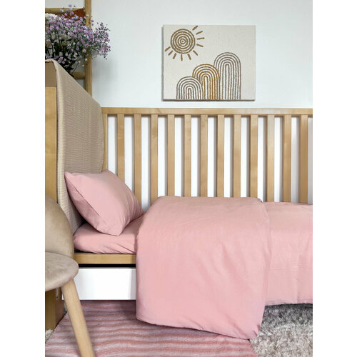 Детское постельное белье из вареного хлопка, розовый, простыня 60х120 см