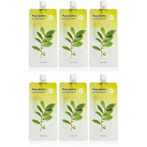 Маска кремовая ночная с экстрактом зеленого чая, Missha, Pure Source Pocket pack Green Tea, 10 мл, 6 шт