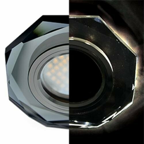 Светильник встраиваемый Ecola MR16 LD1652 GU5.3 Glass Стекло с подсветкой 8-угольник с прямыми гранями Черный / Черный хром 25x90 SB1652EFF
