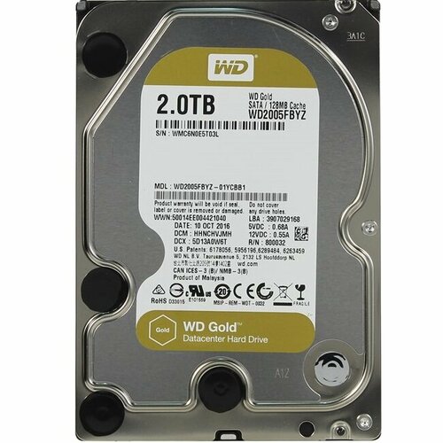 Жесткий диск Western Digital SATA 2TB 7200RPM 6GB/S 128MB GOLD