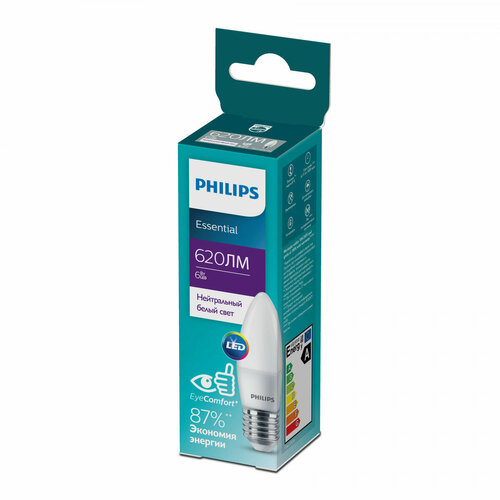 Philips Лампочка светодиодная Philips ESS LEDCandle B35 6Вт 4000K Е27 / E27 свеча матовая нейтральный белый свет