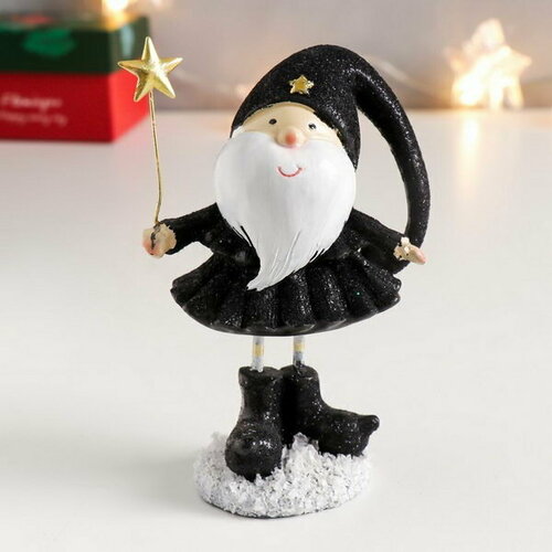 Сувенир полистоун "Дед Мороз в чёрном кафтане, с звездой" длинные ножки 11.5х6.5х4.5 см