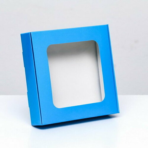 Коробка самосборная с окном синяя, 13 x 13 x 3 см