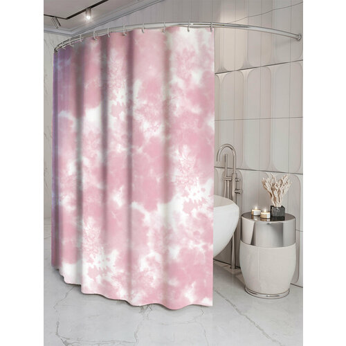 Штора для ванной "Тай-дай розовый" , 170x200 см с кольцами