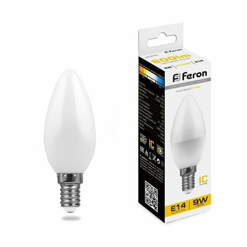 Лампа светодиодная FERON, С37, 9 Вт, Е14, 2700 К, теплый белый (комплект из 8 шт)