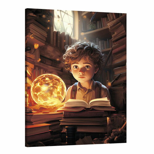 Интерьерная картина 50х70 "Мальчик и его исследования: картина для любознательных"