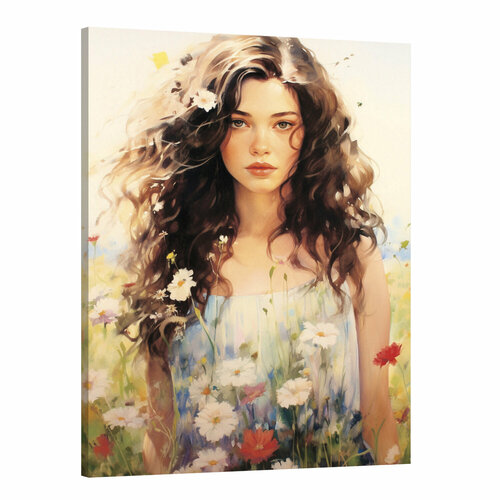 Интерьерная картина 50х70 "Женщина с цветами в волосах"
