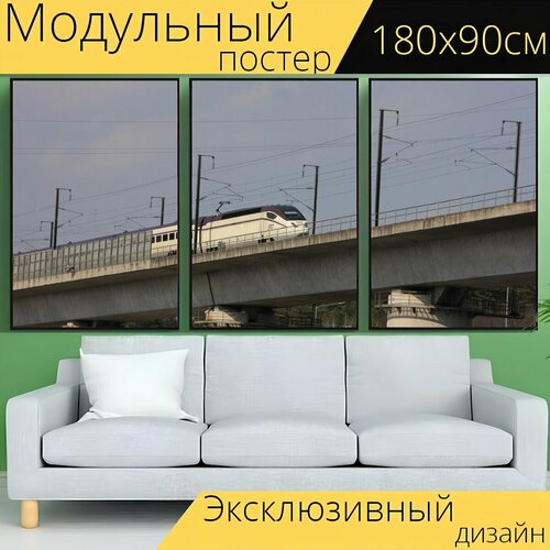 Модульный постер "Корея, железная дорога, движение" 180 x 90 см. для интерьера