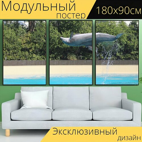 Модульный постер "Дельфин, море, животное" 180 x 90 см. для интерьера