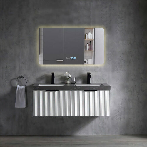 Зеркало для ванной Prisma 90*140 прямоугольное горизонтальное c часами и подогревом