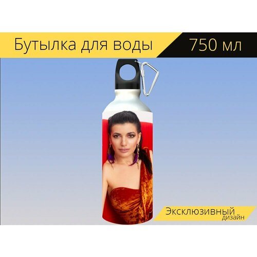 Бутылка фляга для воды "Модель, женщина, портрет" 750 мл. с карабином и принтом
